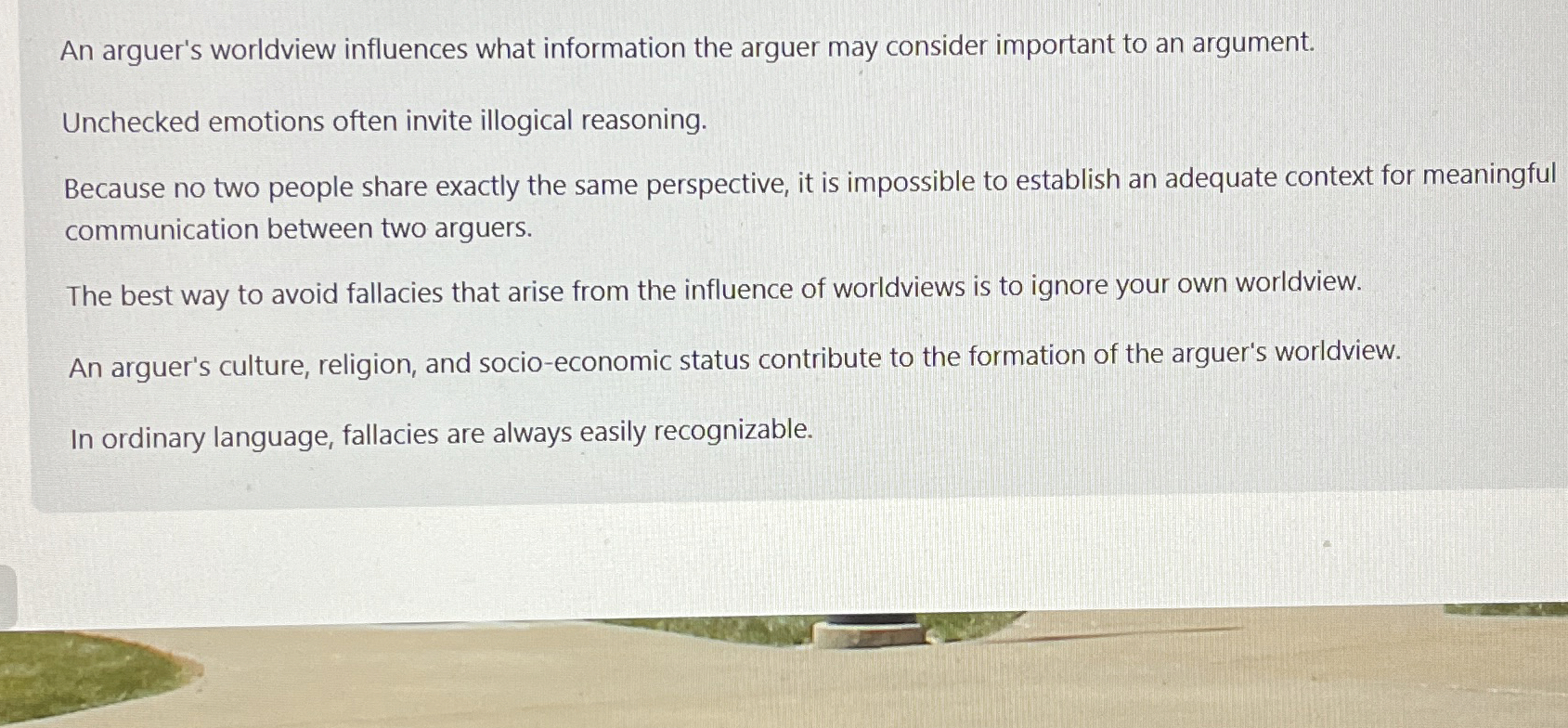 Solved An arguer's worldview influences what information the | Chegg.com