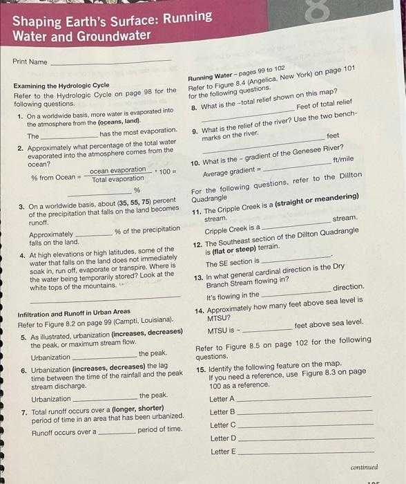 Solved 8 Shaping Earth's Surface: Running Water and | Chegg.com