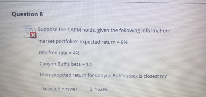 Solved Question 8 Suppose the CAPM holds, given the | Chegg.com