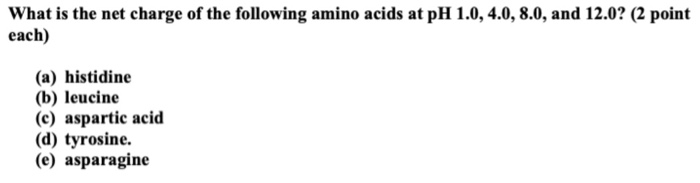 Solved What is the net charge of the following amino acids | Chegg.com
