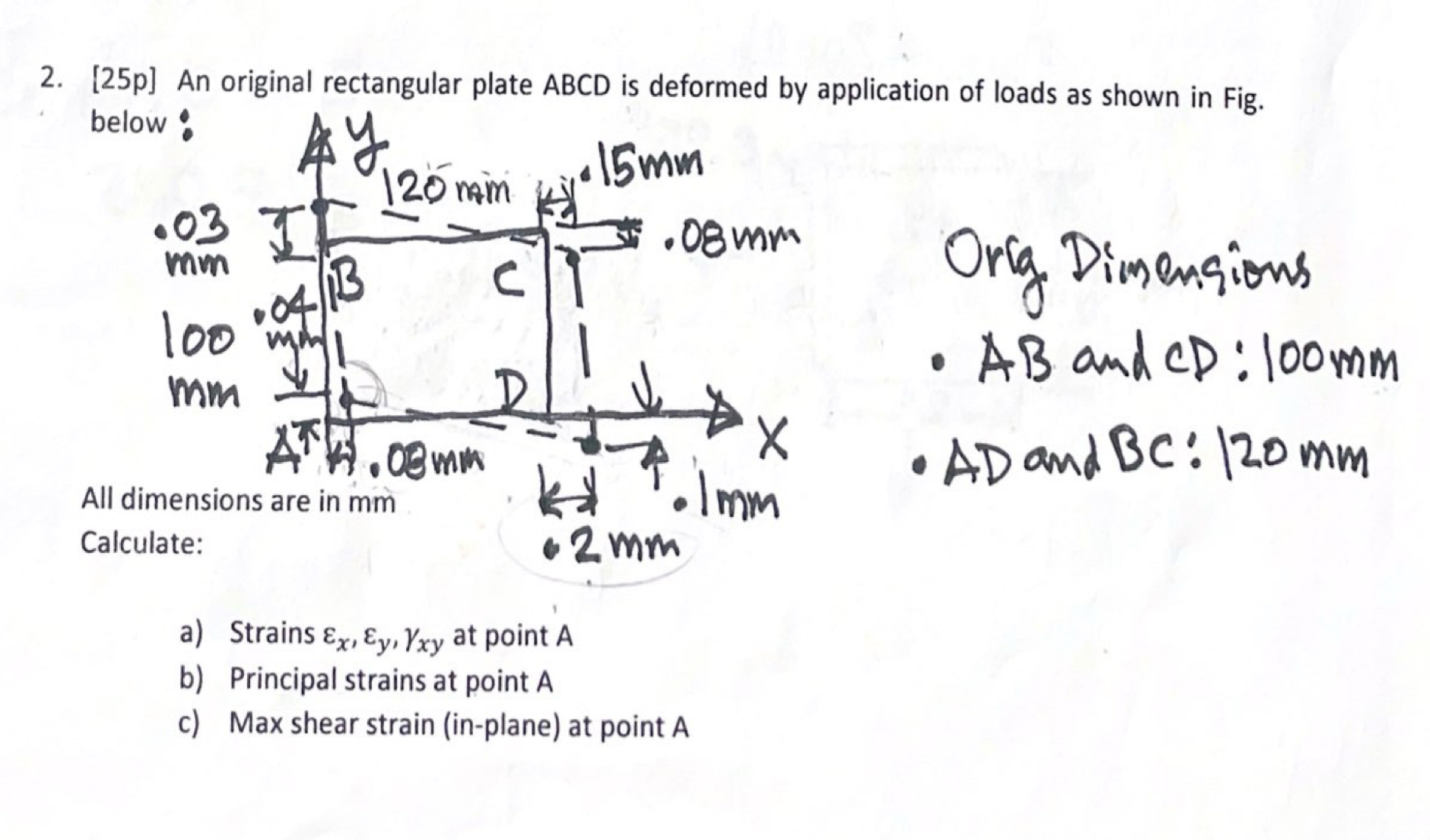 Solved [25p] ﻿An original rectangular plate ABCD is deformed | Chegg.com
