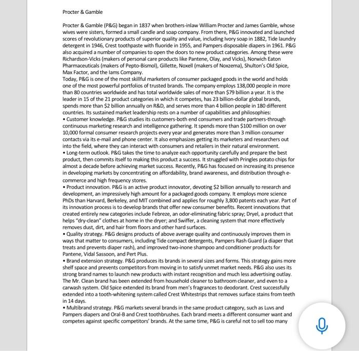 Solved Procter & Gamble Procter & Gamble (P&G) began in 1837 | Chegg.com