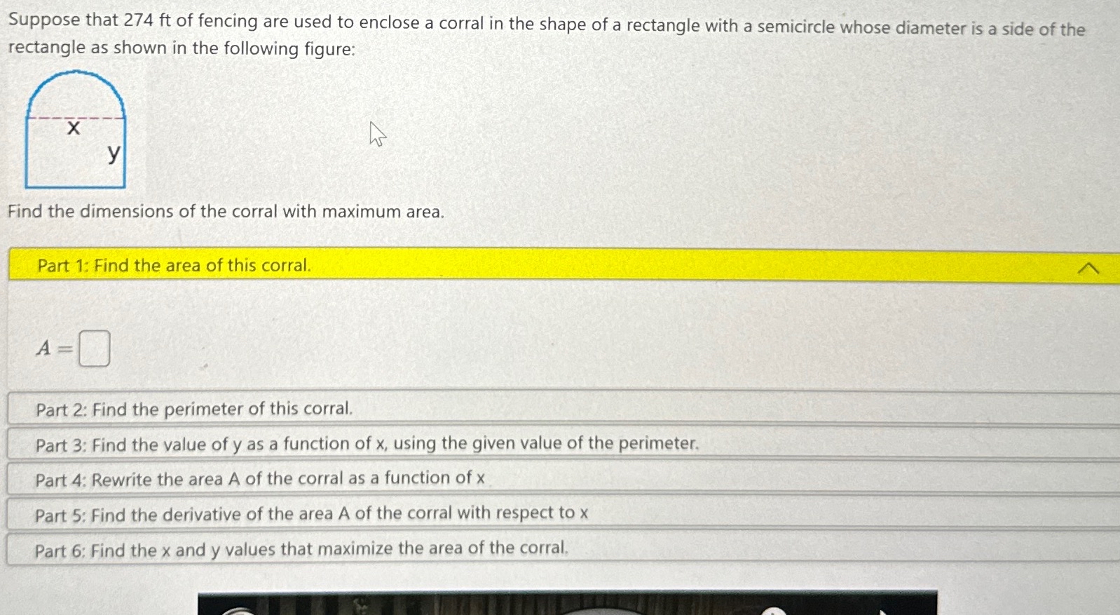 Solved Suppose that 274ft ﻿of fencing are used to enclose a | Chegg.com