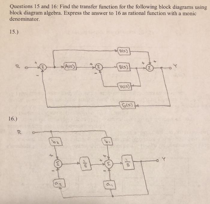 Solved Questions 15 and 16: Find the transfer function for | Chegg.com