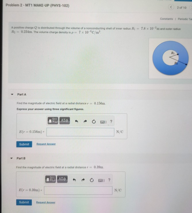 Solved Problem 2-MT1 MAKE-UP (PHYS-102) 2 of 10 Constants | Chegg.com