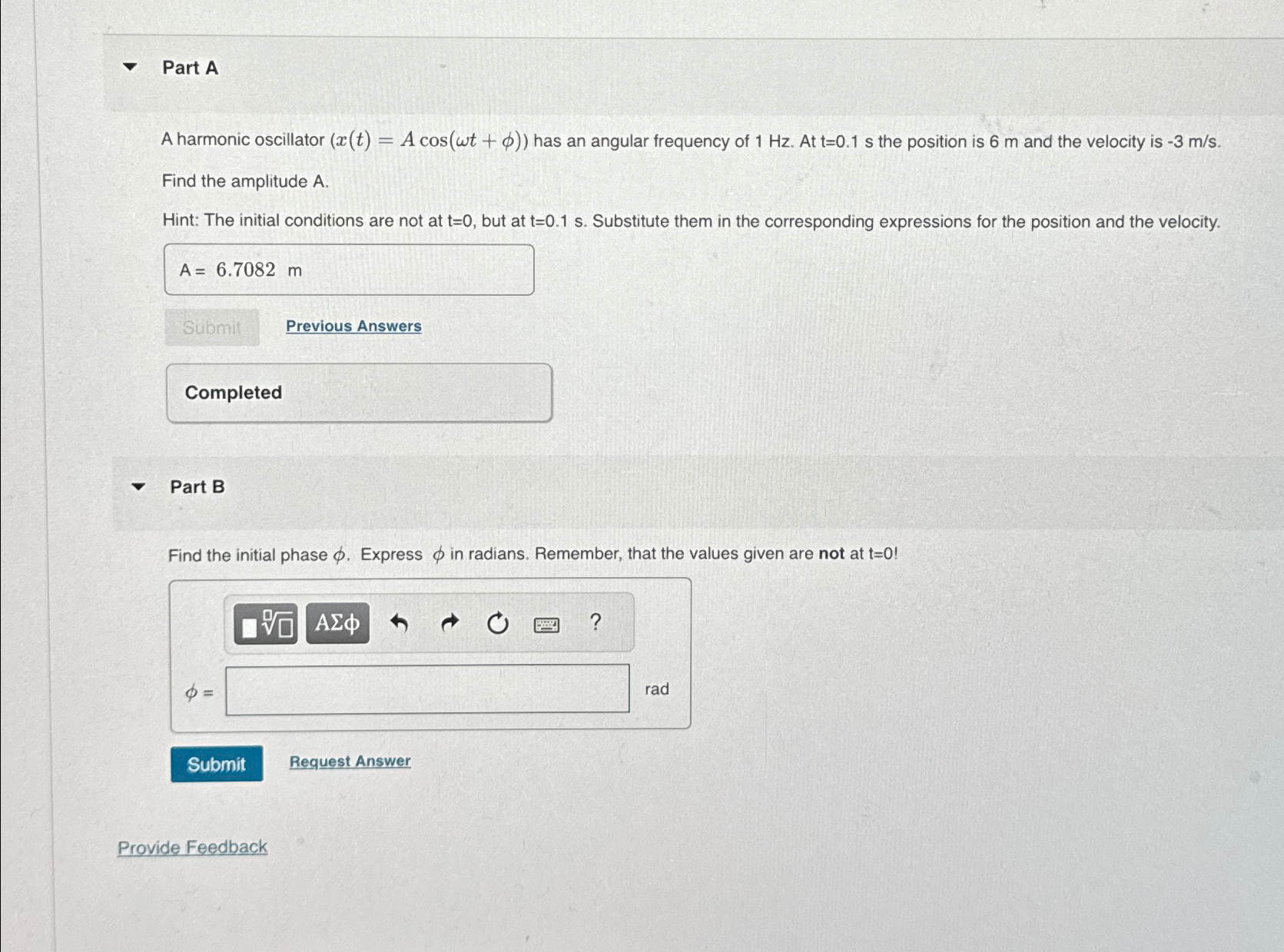 Solved Part AA harmonic oscillator ) ﻿has an angular | Chegg.com