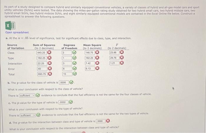 Solved As part of a study designed to compare hybrid and | Chegg.com