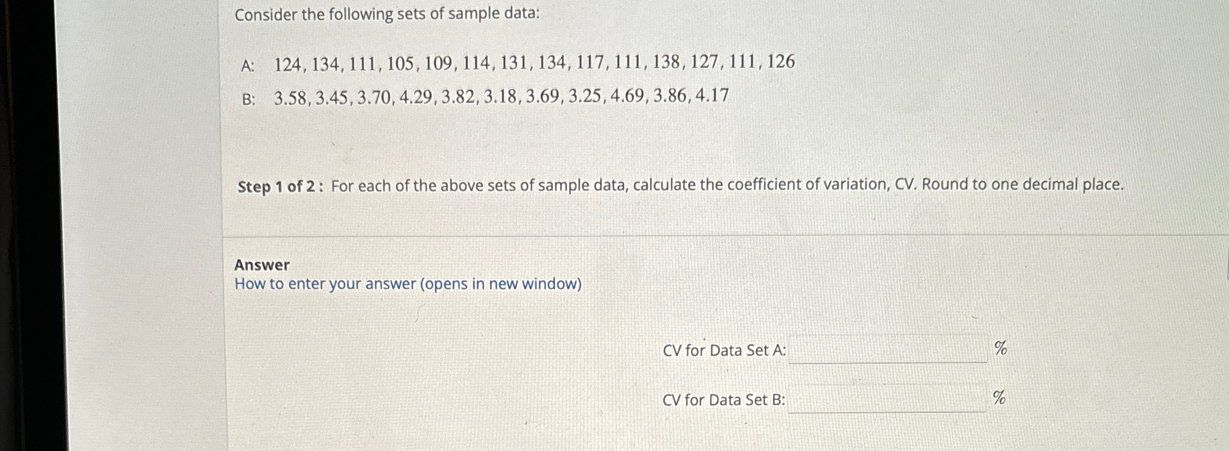 Solved Consider the following sets of sample data:A: | Chegg.com