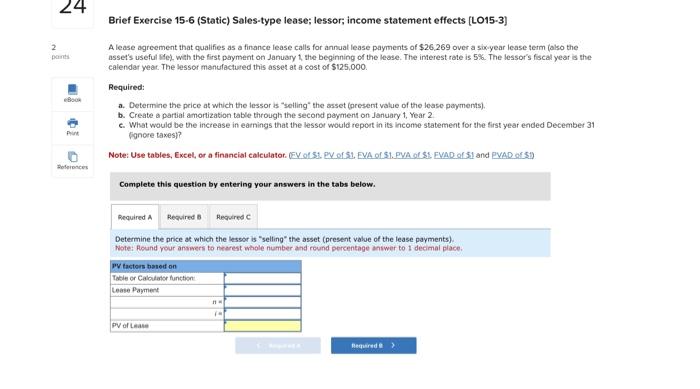 Solved Brief Exercise 15-6 (Static) Sales-type lease; | Chegg.com