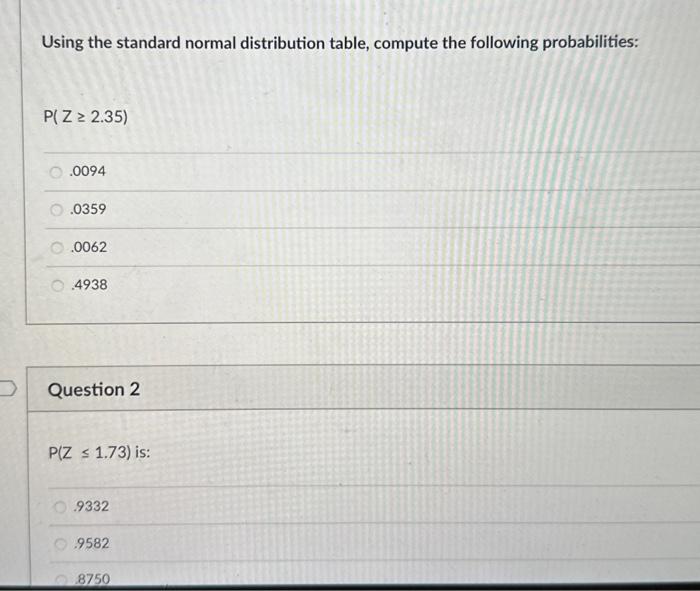 Solved Using the standard normal distribution table, compute | Chegg.com