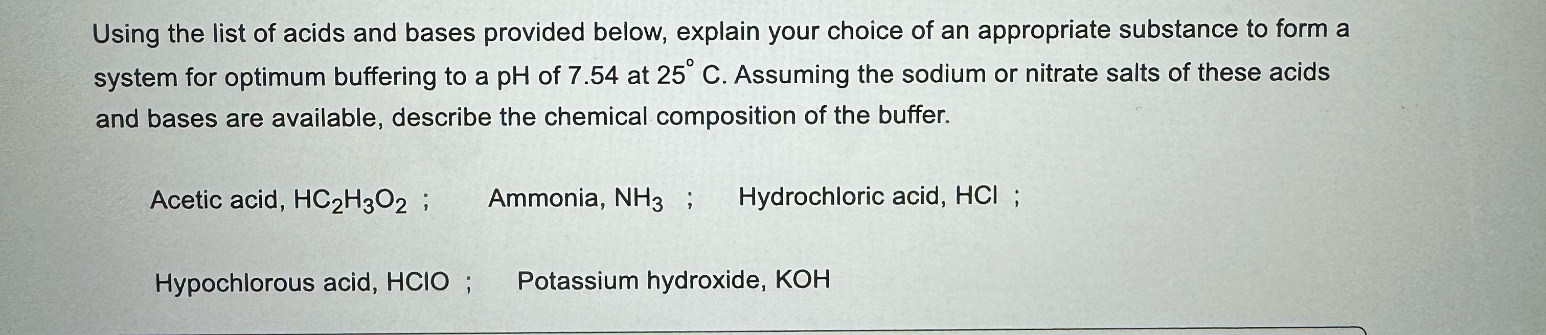 Solved Using the list of acids and bases provided below, | Chegg.com