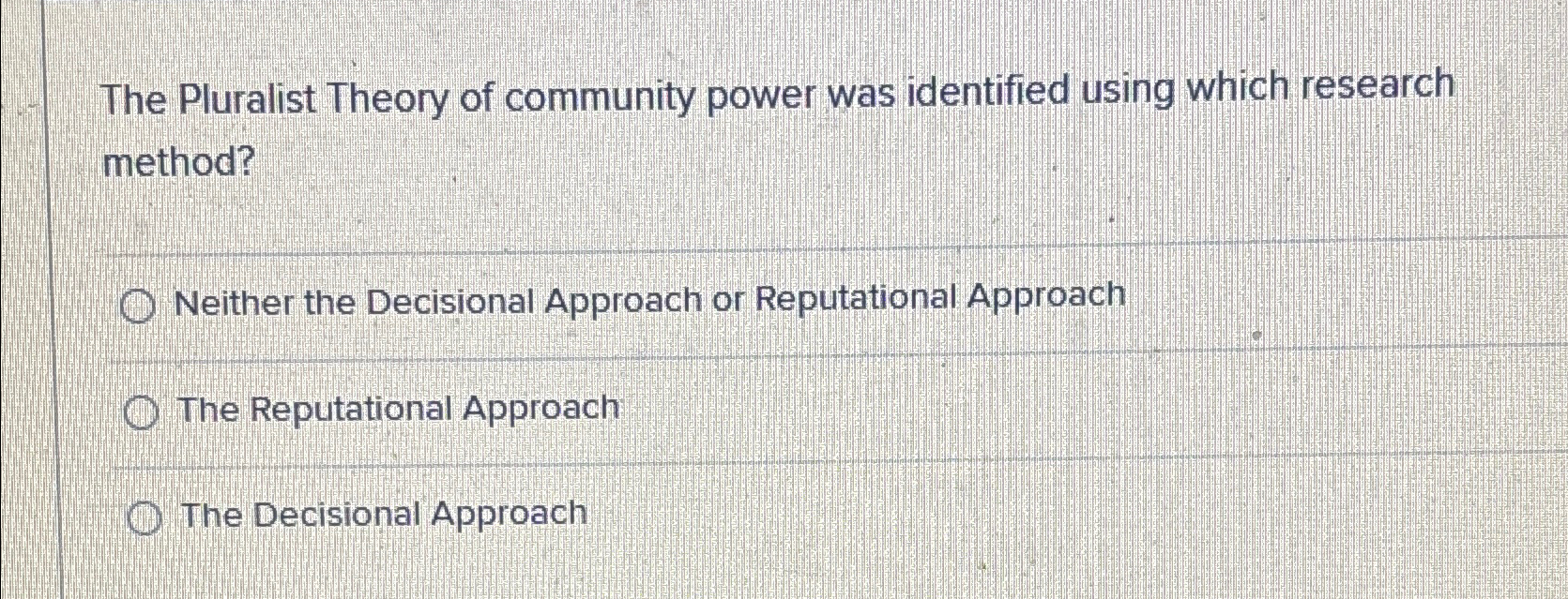 Solved The Pluralist Theory of community power was | Chegg.com