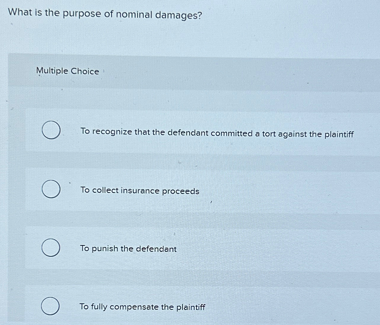 Solved What is the purpose of nominal damages?Multiple | Chegg.com