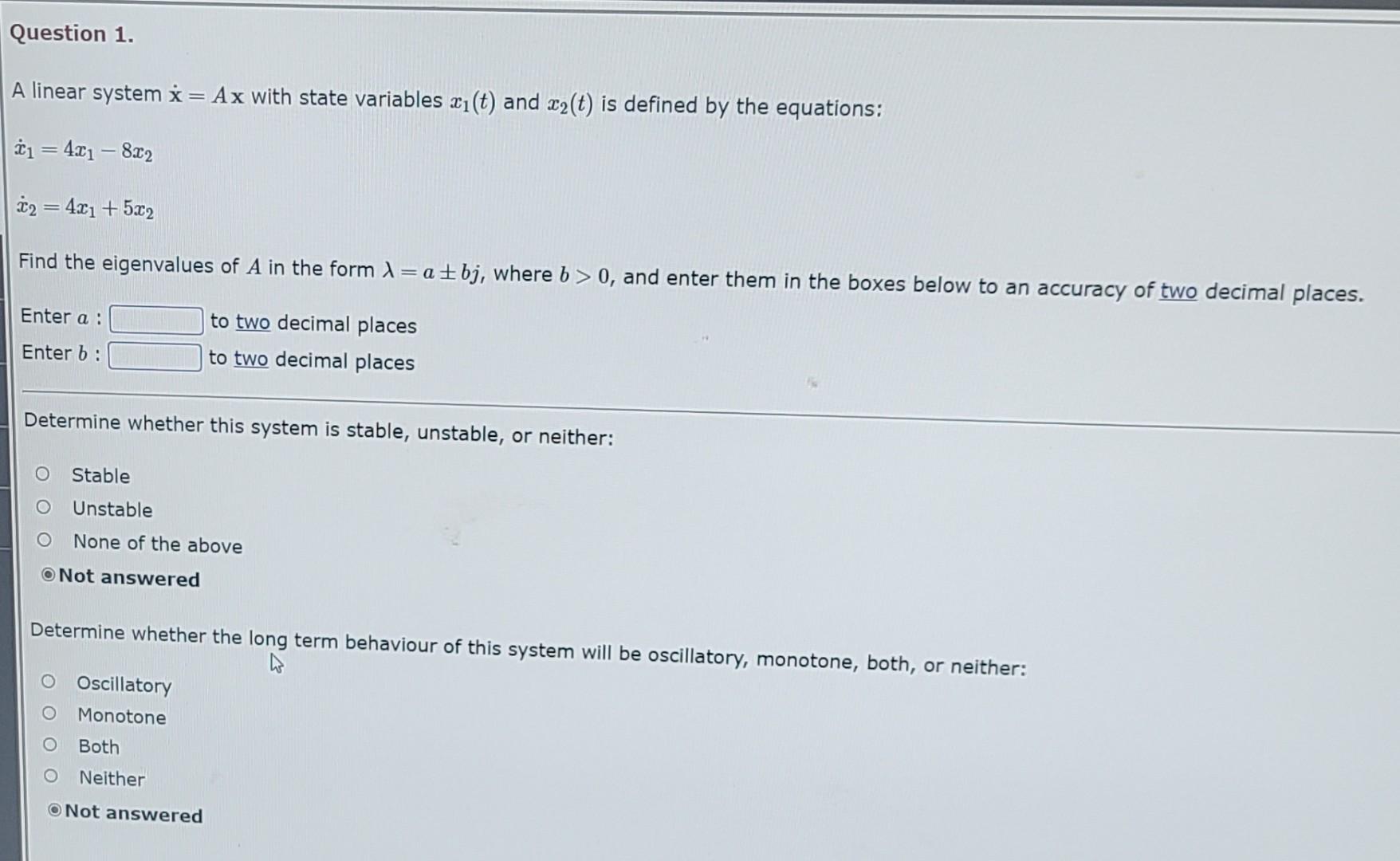 Solved A linear system x˙=Ax with state variables x1(t) and | Chegg.com