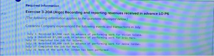 Required information Exercise 3-20A (Algo) Recording | Chegg.com