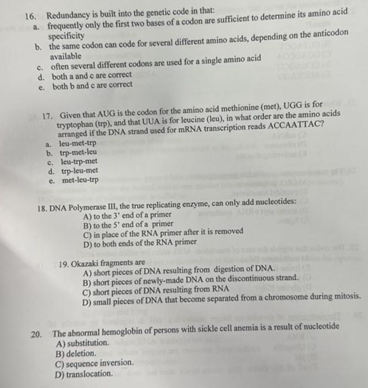 Redundancy is built into the genetic code in that:a. | Chegg.com