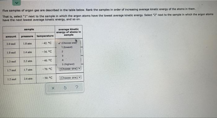 Solved Five samples of argon gas are described in the table | Chegg.com