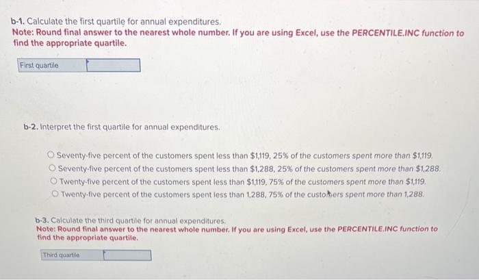 Primeb-1. Calculate the first quartile for annual | Chegg.com