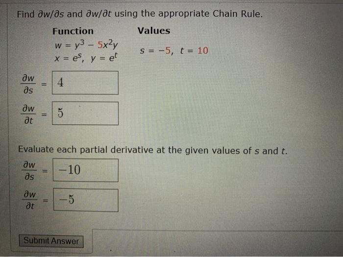 Solved Find dw/ds and Ow/āt using the appropriate Chain | Chegg.com