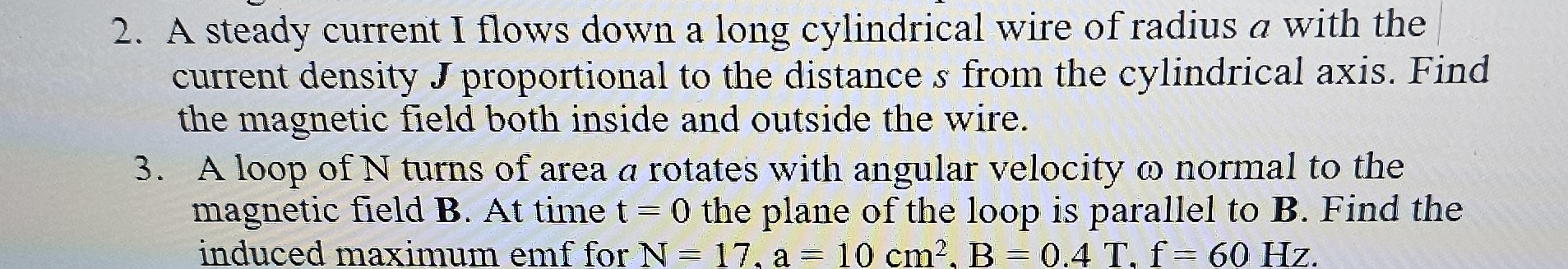 Solved A steady current I flows down a long cylindrical wire | Chegg.com