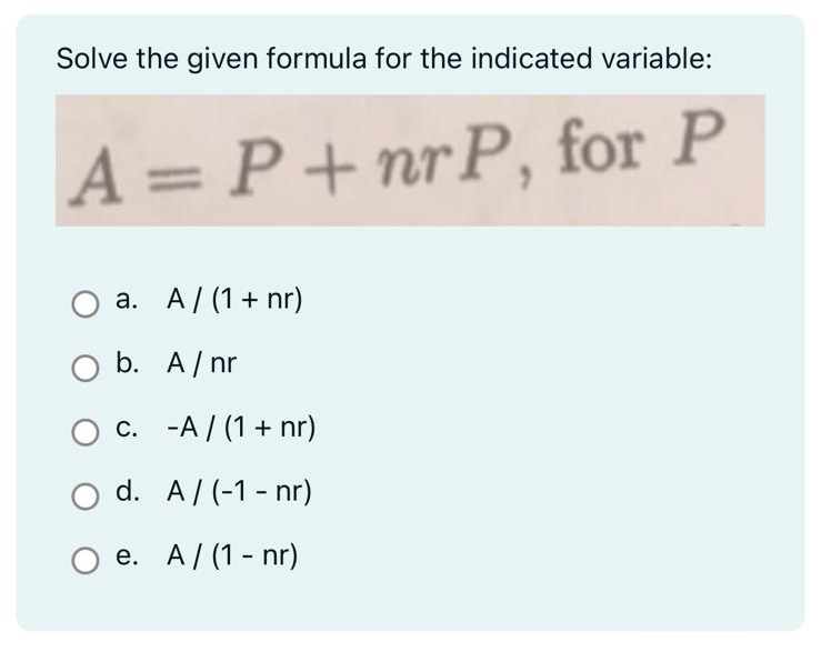 Solved Solve the given formula for the indicated | Chegg.com