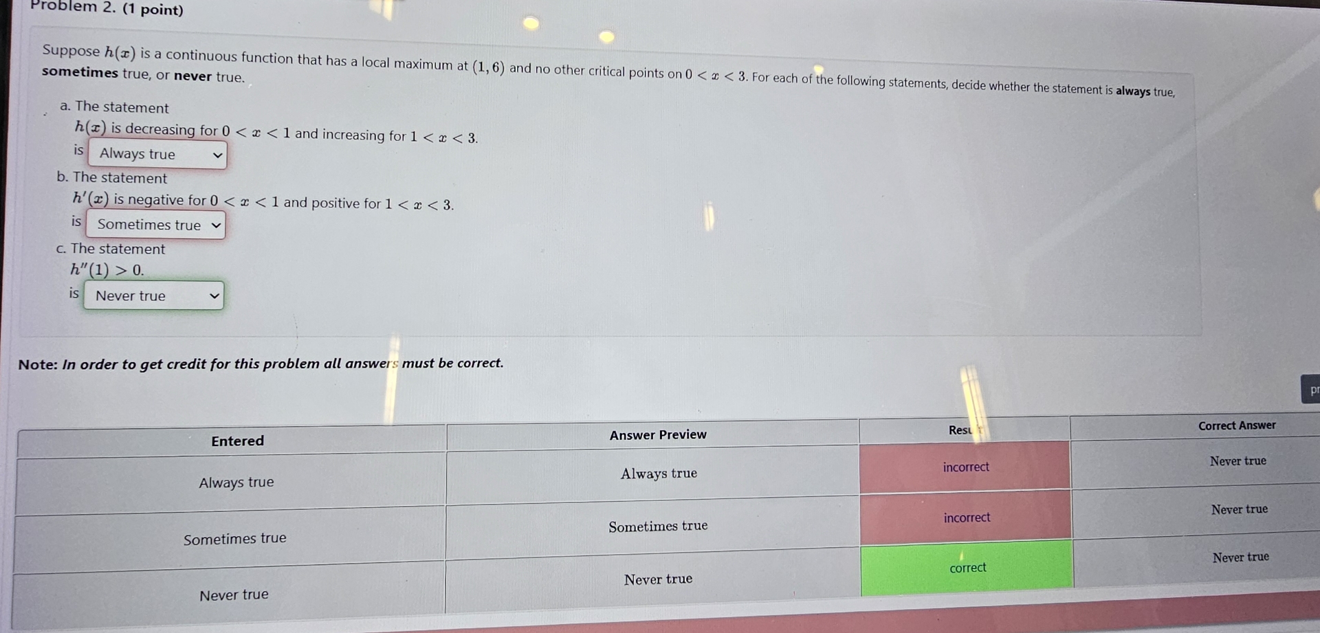 Solved Problem 2. (1 ﻿point) ﻿sometimes true, or never | Chegg.com