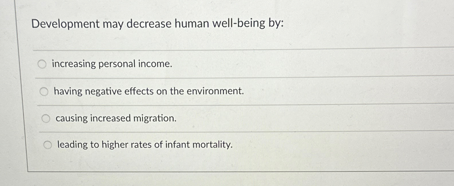 Solved Development may decrease human well-being | Chegg.com