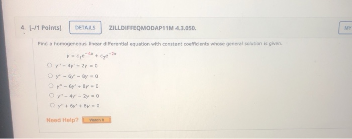 Solved 4. [-/1 Points) DETAILS ZILLDIFFEQMODAP11M 4.3.050. | Chegg.com Solved 4. [-/1 Points) DETAILS ZILLDIFFEQMODAP11M 4.3.050. | Chegg.com