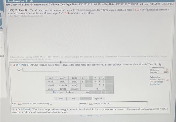 Solved (10\%) Problem 10: The Moon's craters are reminants | Chegg.com