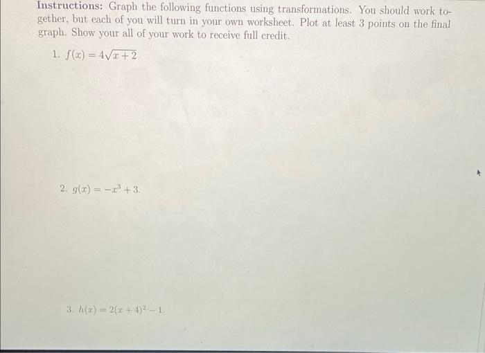 Solved Instructions: Graph the following functions using | Chegg.com