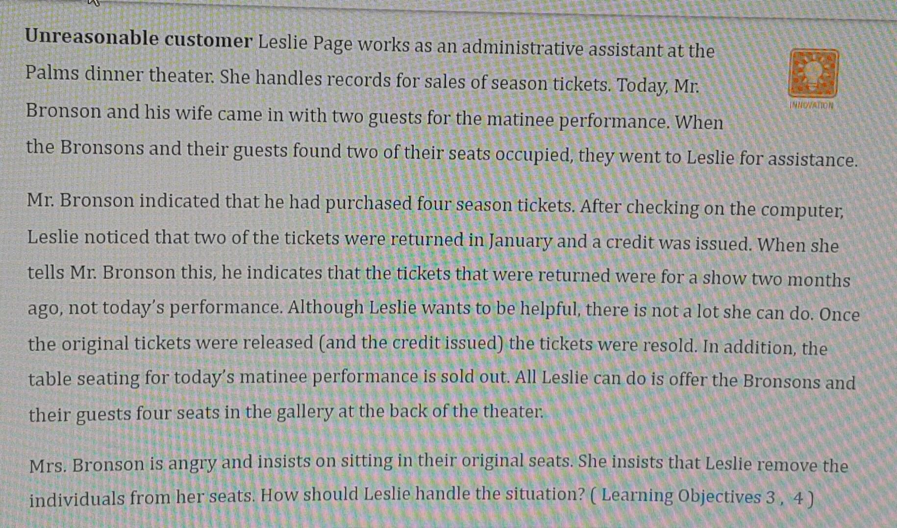 Solved Unreasonable customer Leslie Page works as an | Chegg.com