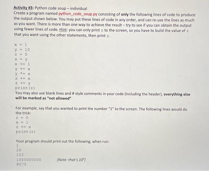 Solved Activity #3: Python code soup - individual Create a | Chegg.com