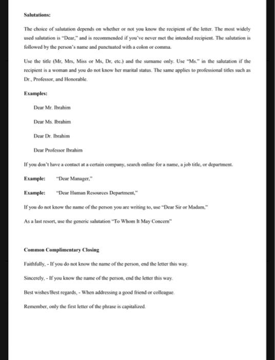 Salutations: The choice of salutation depends on | Chegg.com