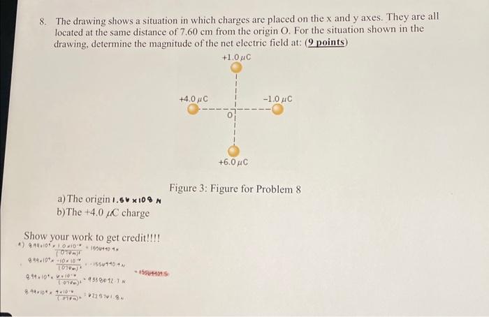 Solved 8. The drawing shows a situation in which charges are | Chegg.com