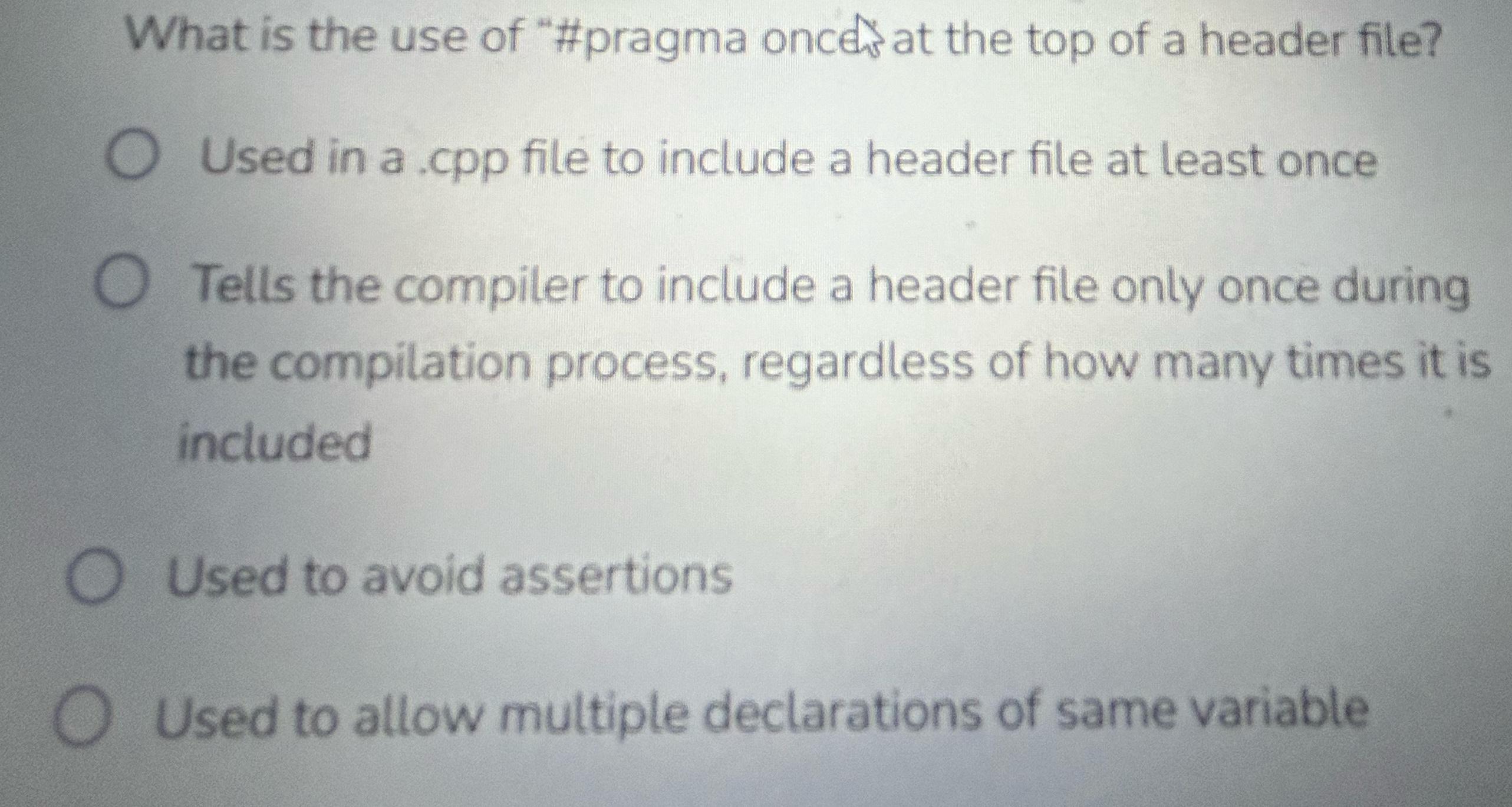 Solved What is the use of "#pragma oncen" at the top of a | Chegg.com