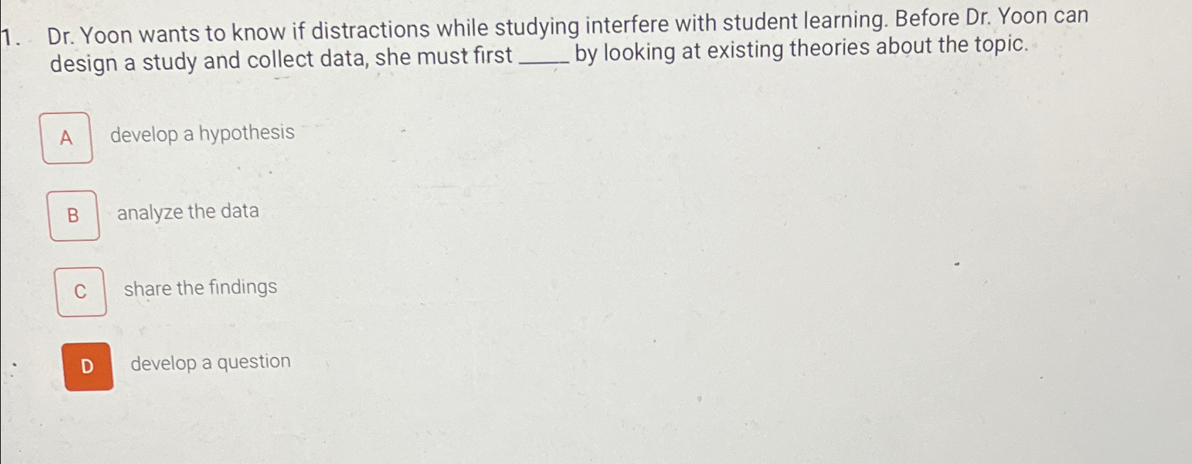 Solved Dr. ﻿Yoon wants to know if distractions while | Chegg.com