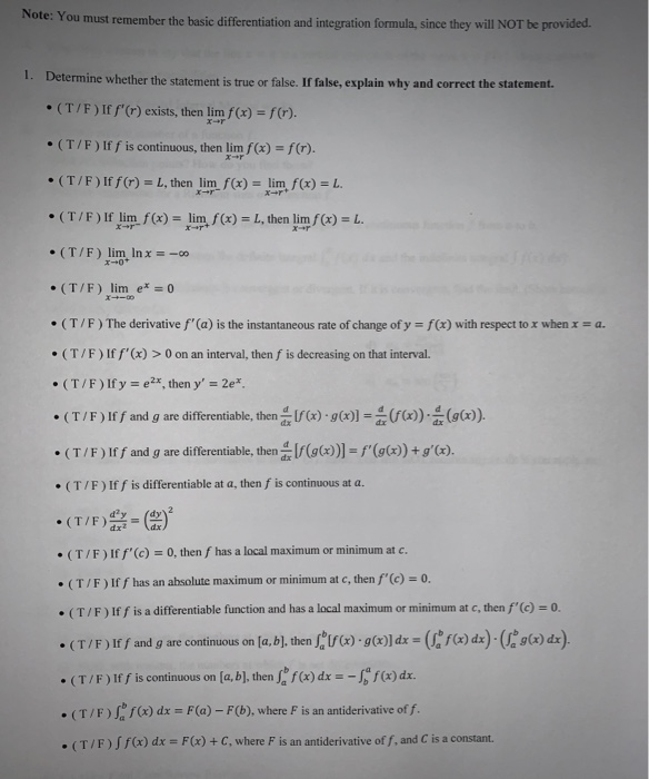 Solved Note: You must remember the basic differentiation and | Chegg.com