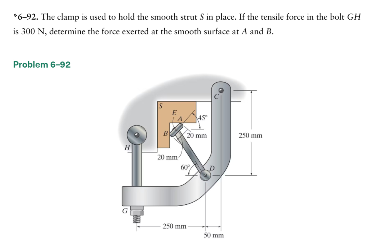 Solved *6-92. ﻿The clamp is used to hold the smooth strut \( | Chegg.com