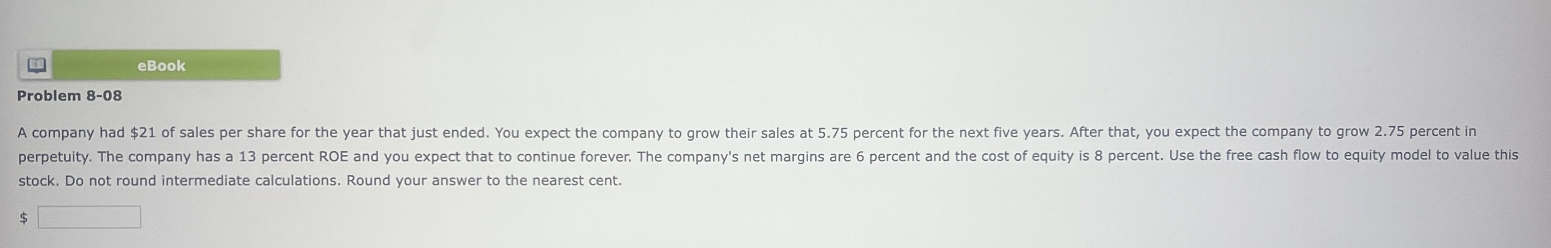 Problem 8-08 ﻿stock. Do not round intermediate | Chegg.com