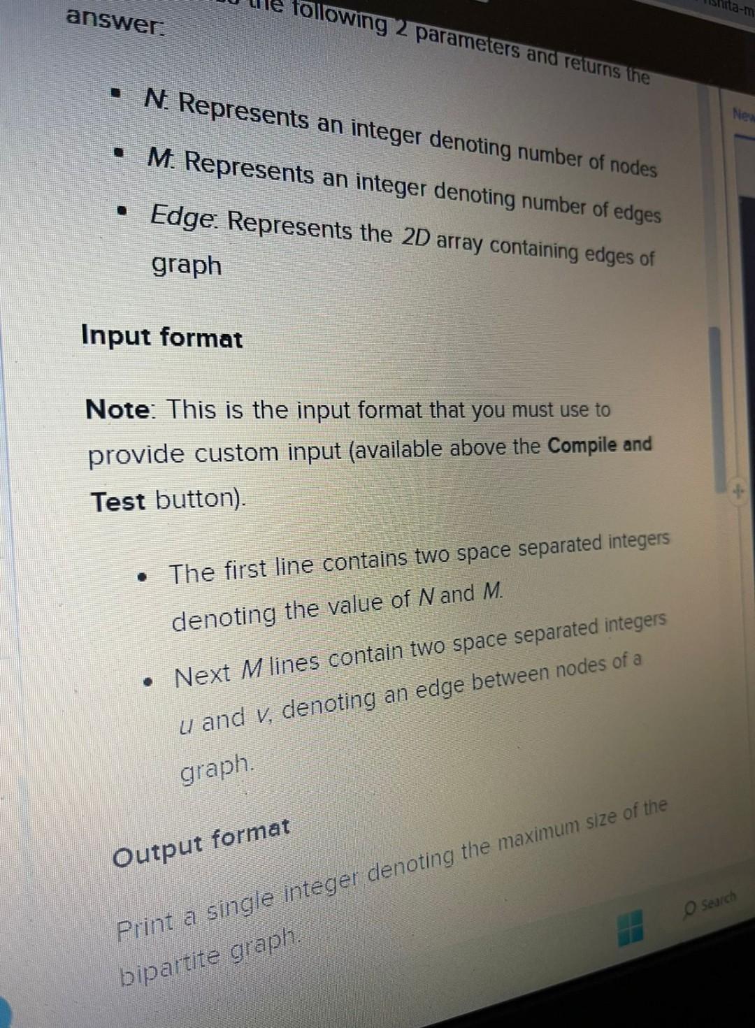Solved Task You have to determine the maximum size bipartite | Chegg.com