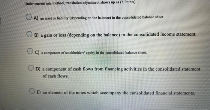 Solved Under current rate method, translation adjustment | Chegg.com
