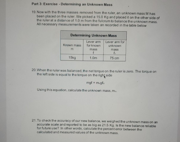 Solved Part 1: Balancing Two Masses. 3. Pick two masses. | Chegg.com