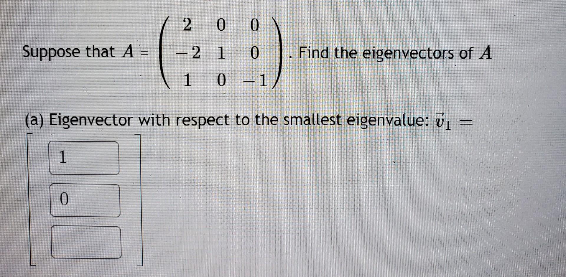 Solved Suppose that A=⎝⎛2−2101000−1⎠⎞. Find the eigenvectors | Chegg.com