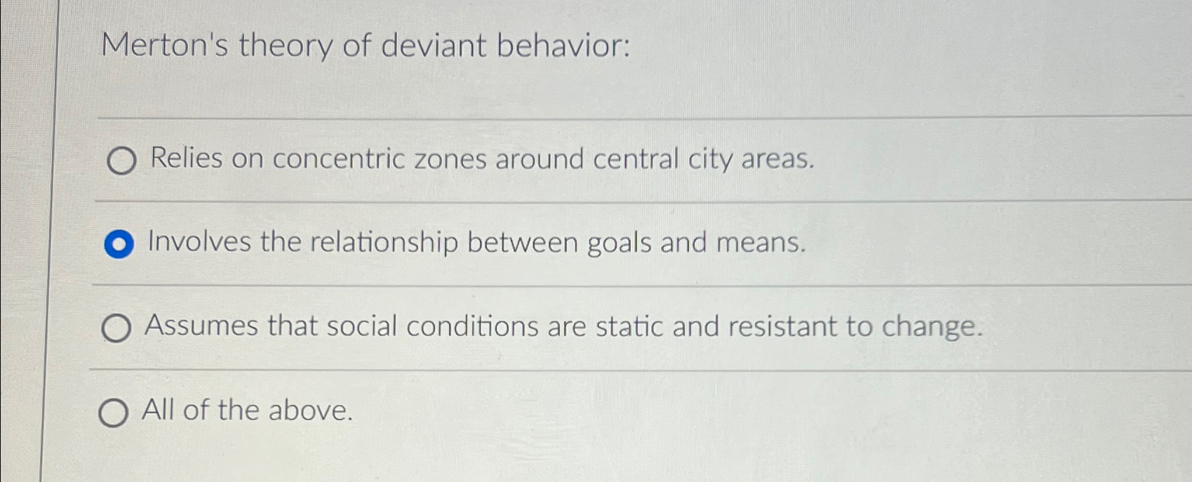 Solved Merton's theory of deviant behavior:Relies on | Chegg.com
