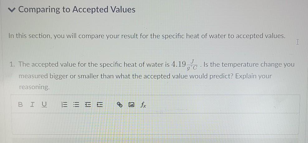 Solved Comparing to Accepted Values In this section, you | Chegg.com