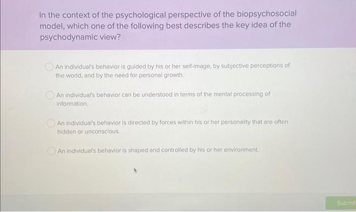 Solved In the context of the psychological perspective of | Chegg.com