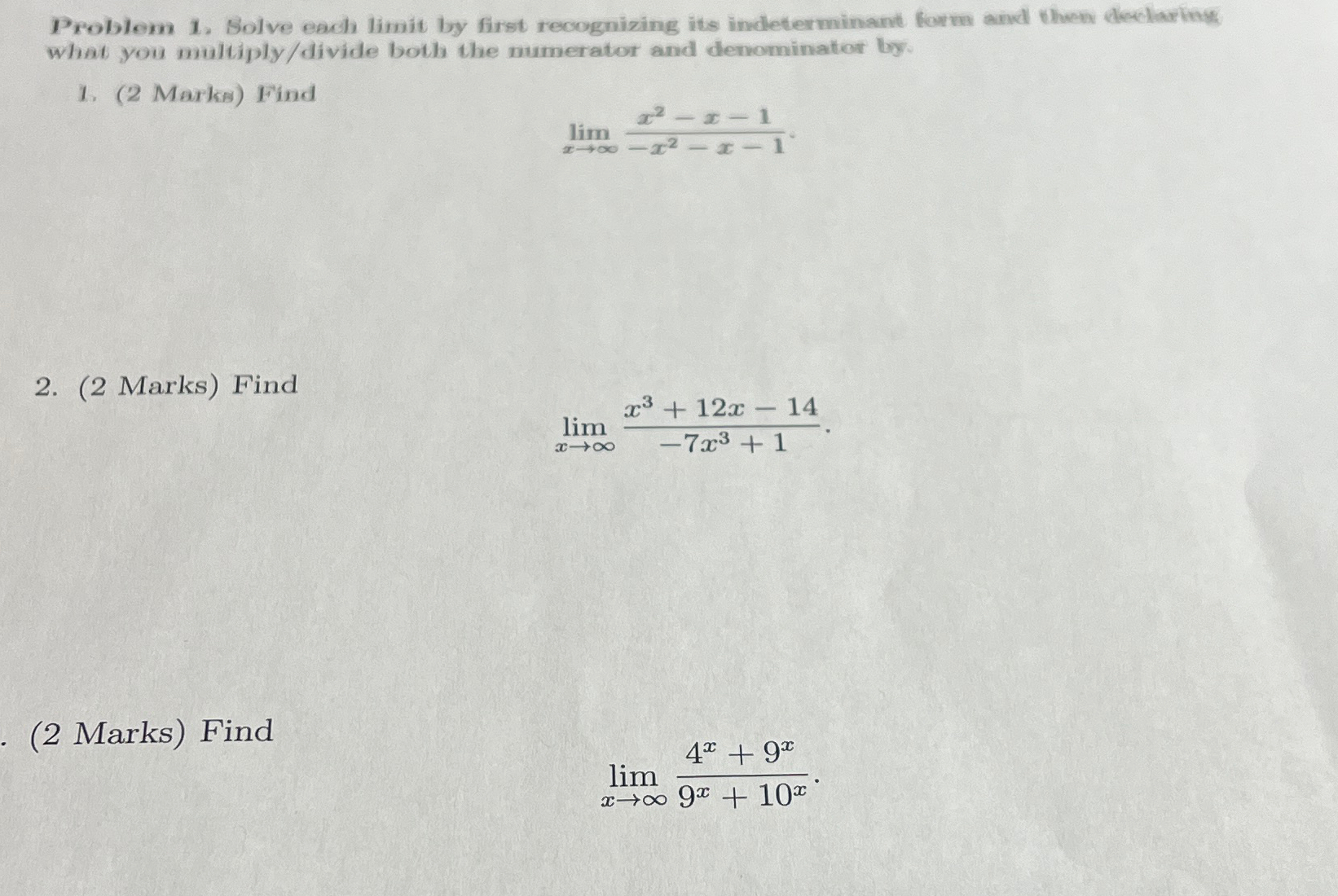 Solved Problem 1. ﻿Solve each limit by first recognizing its | Chegg.com