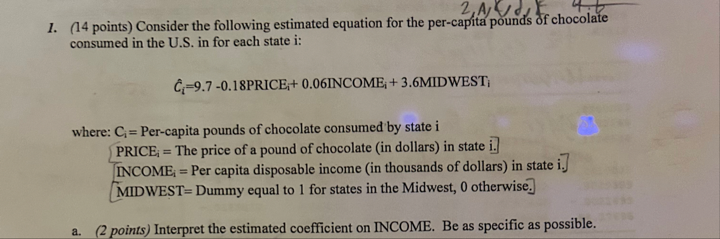 Solved ( 14 ﻿points) ﻿Consider the following estimated | Chegg.com