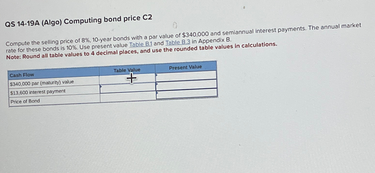 Solved QS 14-19A (Algo) ﻿Computing bond price C2Compute the | Chegg.com