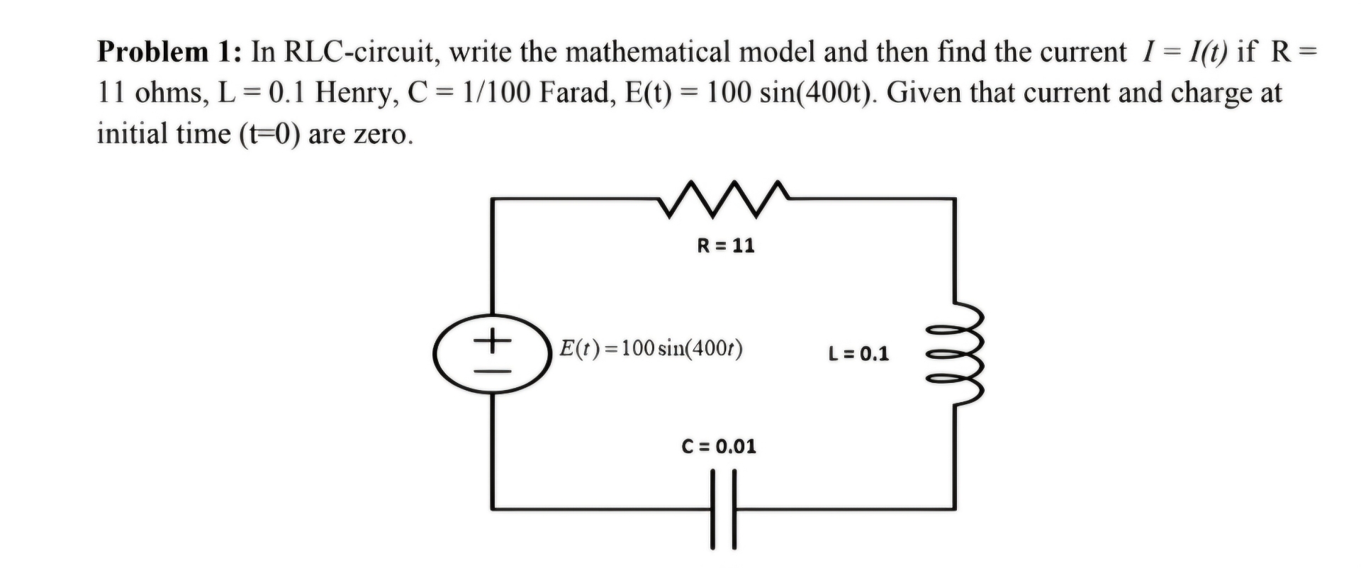 Problem 1: In RLC-circuit, write the mathematical | Chegg.com